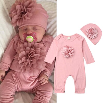 Super Cute Newborn Baby Girl Clothes 3D Flower Cotton Pink