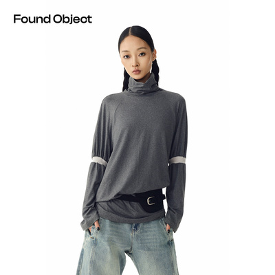 Found Object深花灰螺纹拼接打底针织衫Gefüügt Base Layer Top