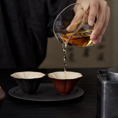 归鸿景德镇日式高端待客茶杯男款套装6只一套品茗杯家用花瓣陶瓷