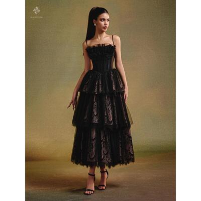 A字荷叶边中长连衣裙定制