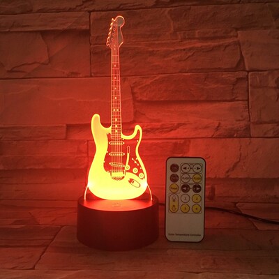 Remote Guitar Night Light 3D LED Lamp 7 Color Change Led USB
