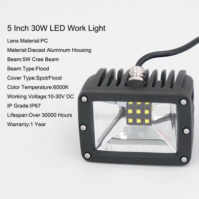 5 Inch 30W LED Work Light For Wrangler Offroad SUV Car Truck