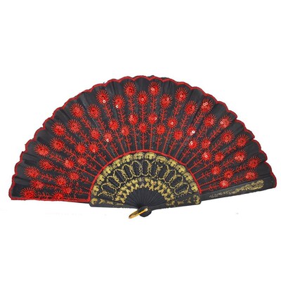 SODIAL(R) Red Embroidered Flower Pattern Black Cloth Foldin