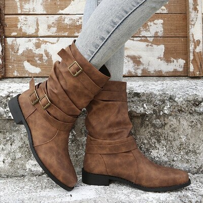 Winter Leather Shoes Boots For Women Ladies Brown Plus Size