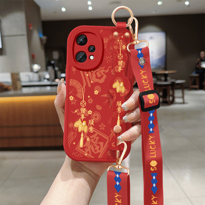 适用真我v60手机壳realmev60s新款女士v50s红色oppo小马带挂绳v50小羊皮v30t防摔v30硅胶软壳v25新年保护套外