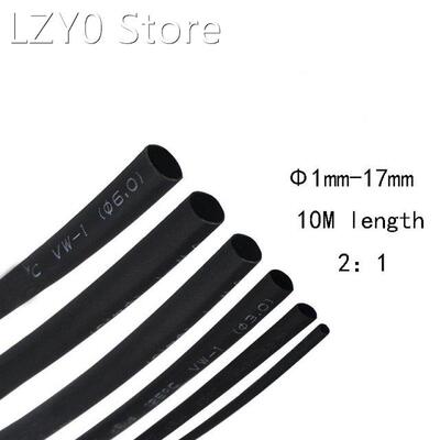 10Meter 2:1Heat Shrink Tubing Tube Flame Retardant Black Sh