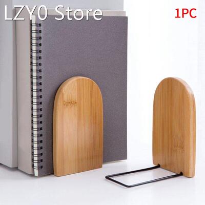 Office Home Book Ends Bamboo Wood Nonskid Desk Organizer Sta