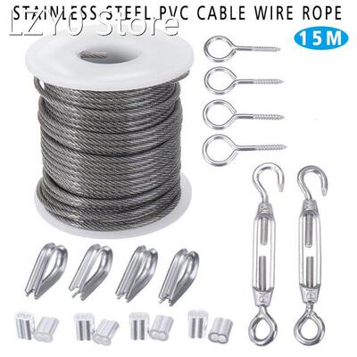 15M 2mm Stainless Steel Wire Rope Cable Hooks Kit for Hangin