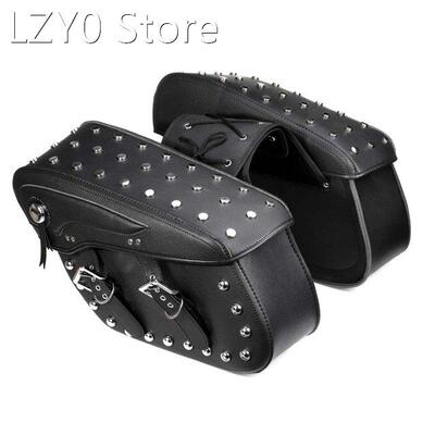 Pair Motorcycle Saddle Bags PU Leather Cafe Racer Tool Lugga