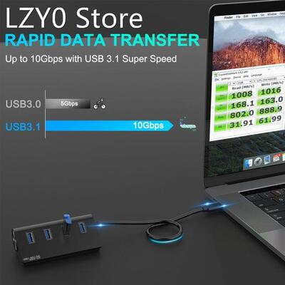 HC421 10Gbps USB 3.1 Gen 2 Type C HUB Adapter 4 Ports Male T