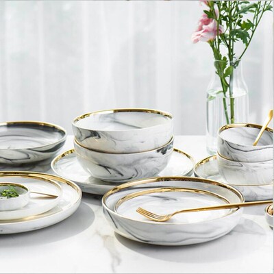 Gold Marble Dinner Plate Set Ceramic Kitchen Plate Tableware