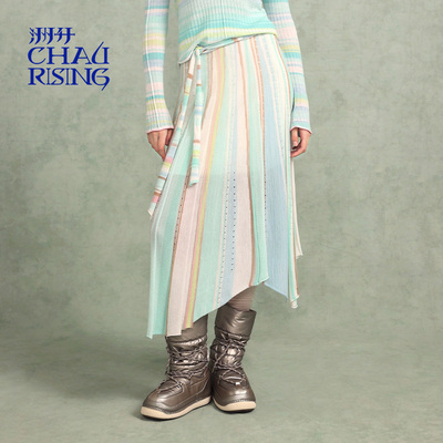 洲升/CHAU.RISING2025秋冬新款渐变条纹精纺羊毛半裙长裙女士