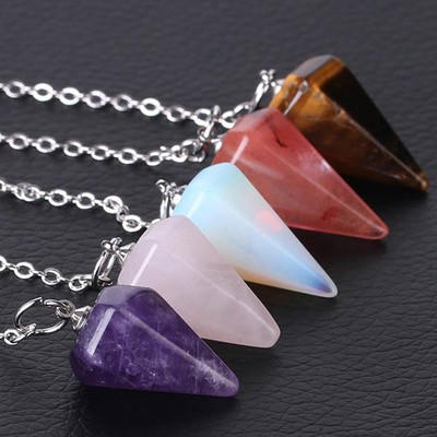 Hexagon Pyramid Reiki Pendulum Pendant Rose Quartz Healing