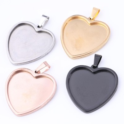 10pcs Stainless Steel Heart Shape Cabochon Base Rose Gold B