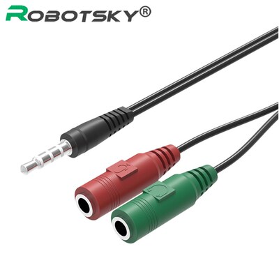 Robotsky Audio Splitter 3.5mm Mic Microphone Headset Headph