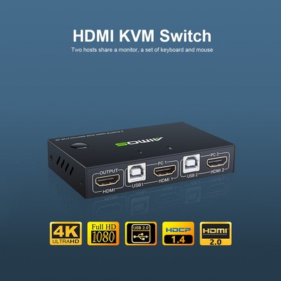 AIMOS HDMI KVM Switcher 4K 2 in 1 out KVM Switcher Keyboard