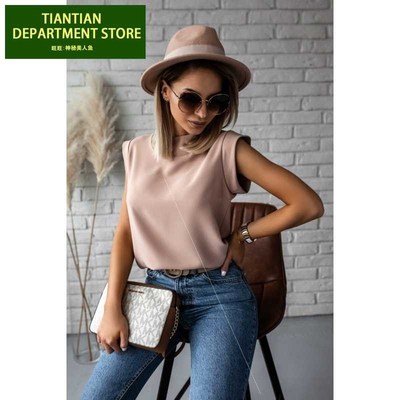 Summer simple stand collar printed ladies shirt tops women