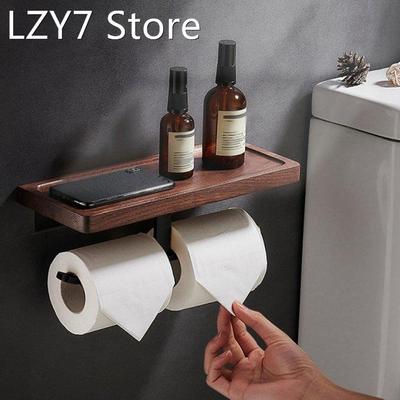Walnut Paper Holder Bathroom Shelf Shampoo Toilet Holder Kit