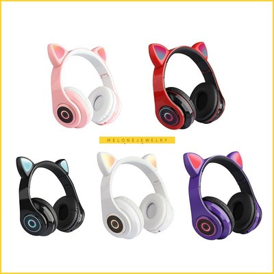 Kids Bluetooth 5.0 Headphones LED Light Cat Ears Headset Wir