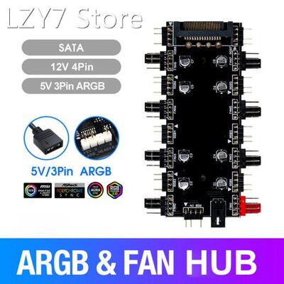 5V/3 Pin ARGB 4-Pin Fan PWM HUB 1 to 8 Multiplexer for PC Mo
