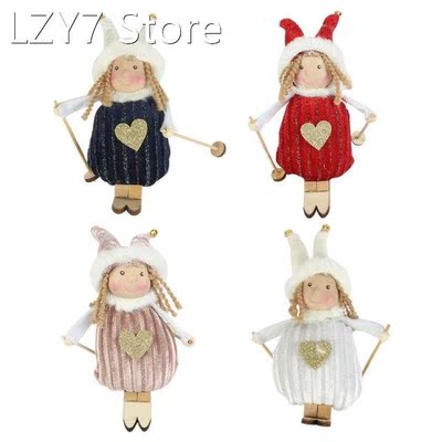 4 Pcs Sleigh Skiing Girl Christmas Plush Doll Hanging Pendan