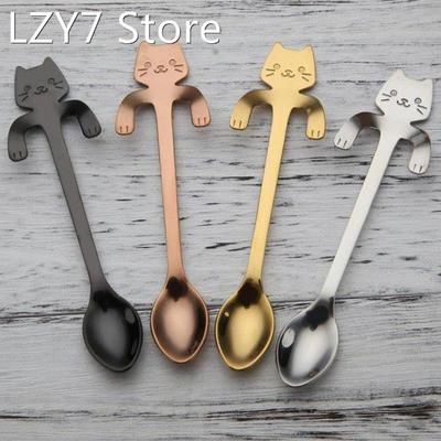 2pcs Cat Teaspoons Stainless Steel Cartoon Cat spoons Creati