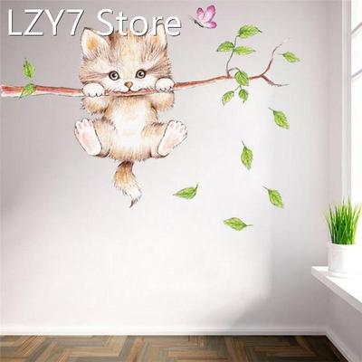 Cute Cat Butterfly Tree Branch Wall Stickers for Kids Rooms