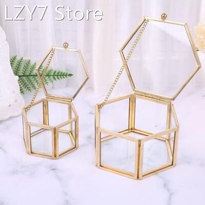 Nordic Hexagon Transparent Glass Wedding Ring Box Eternal Fl