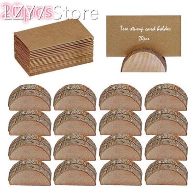 20pcs Wooden Table Holder and Folding Cardboard Place Card H