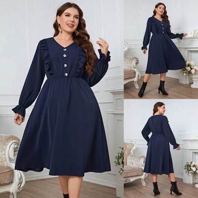 2022 Autumn Long Sleeves Fashion Women Plus Size Dresses 裙
