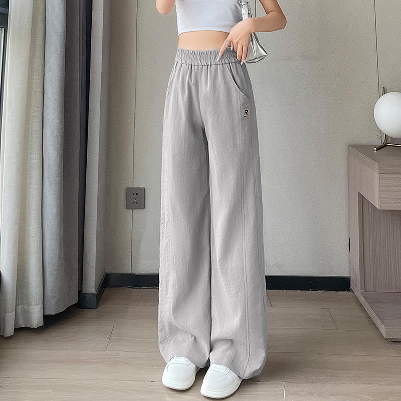 天丝棉麻运动阔腿裤女春夏薄款2026新款冰丝亚麻休闲牛仔直筒裤子
