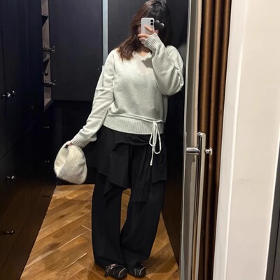 Le17septembre神仙藤井树大v领下摆抽绳毛衣25冬季新款韩货定制