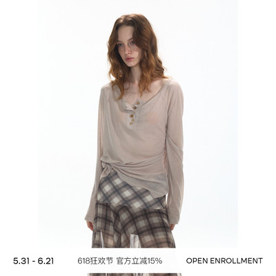 OPEN ENROLLMENT Sail Long Sleeve 露肩微透宽松长袖 燕麦/灰/紫