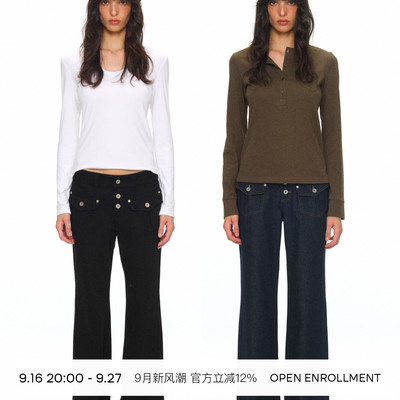 OPEN ENROLLMENT Fayth Jeans 复古插袋低腰修身直筒牛仔裤 黑/蓝
