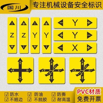 机床主轴旋转XYZ方向警示标识机械设备标志标签车床坐标pvc不干胶