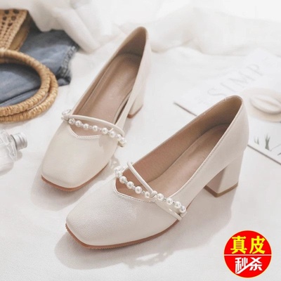 真皮玛丽珍女鞋春新款网红晚晚鞋