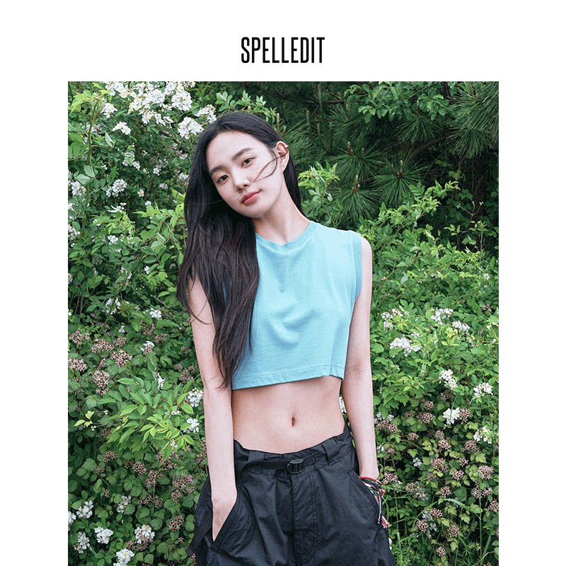 SPELLEDIT夏季新品净版短款背心韩版休闲风简约日常上衣女
