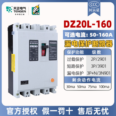 天正电气漏电断路器DZ20L-160/3N