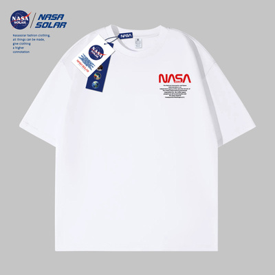 NASA潮流个性字母印花半袖2026夏季重磅宽松休闲情侣短袖QY
