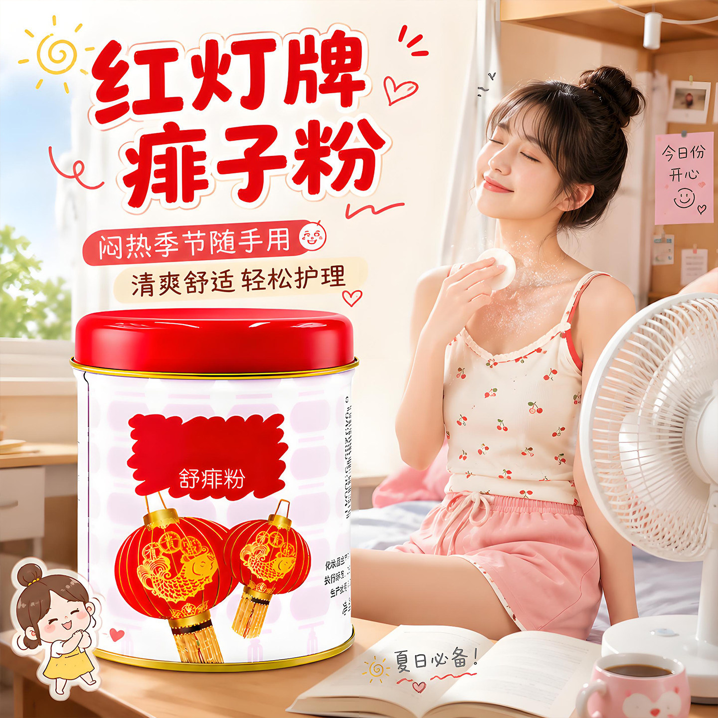 红灯牌痱子粉儿童婴儿宝宝去痱止痒爽身粉成人清爽吸汗干爽舒缓