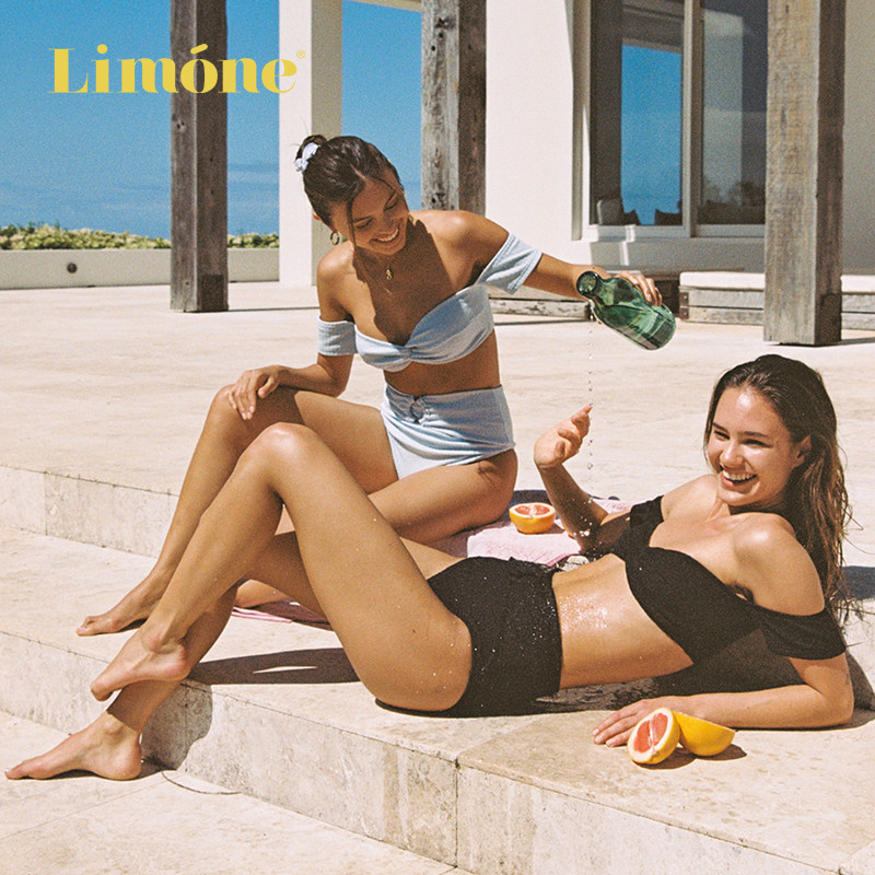 【赵今麦同款】Limone分体泳衣女抹胸落肩袖比基尼度假游泳绝美