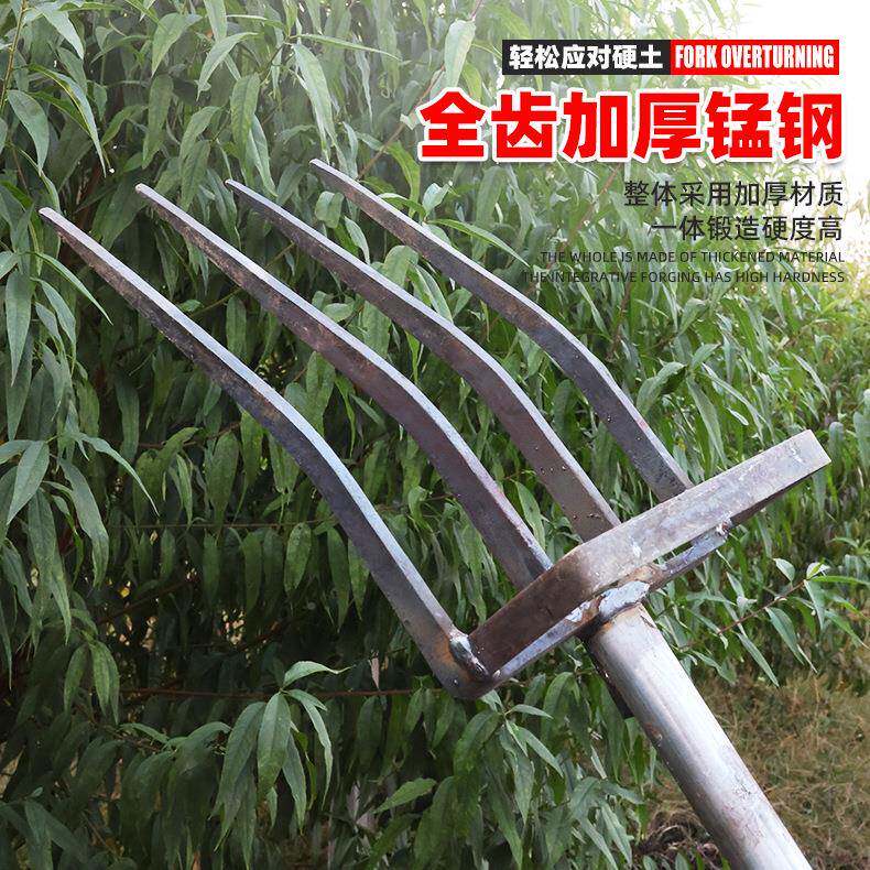 姜叉翻地神器松土蒜齿五齿临造钢四股锰钢叉挖加厚一体开四荒钢叉