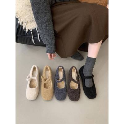 香港内增高毛毛鞋女2025秋冬新款仙女风加绒玛丽珍鞋保暖厚底棉鞋