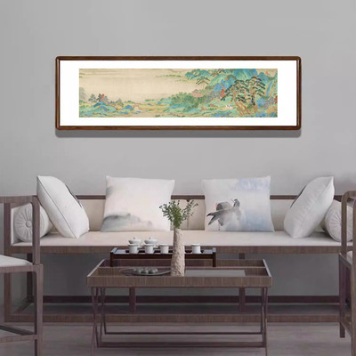 国画青绿山水画仇英浔阳送别图带框字画中式客厅茶室背景墙装饰画