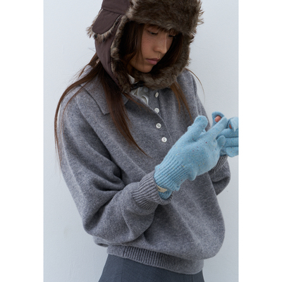 纽扣polo领羊毛针织衫