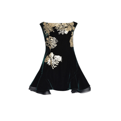 烫金帝王绿法式复古风真丝连衣裙