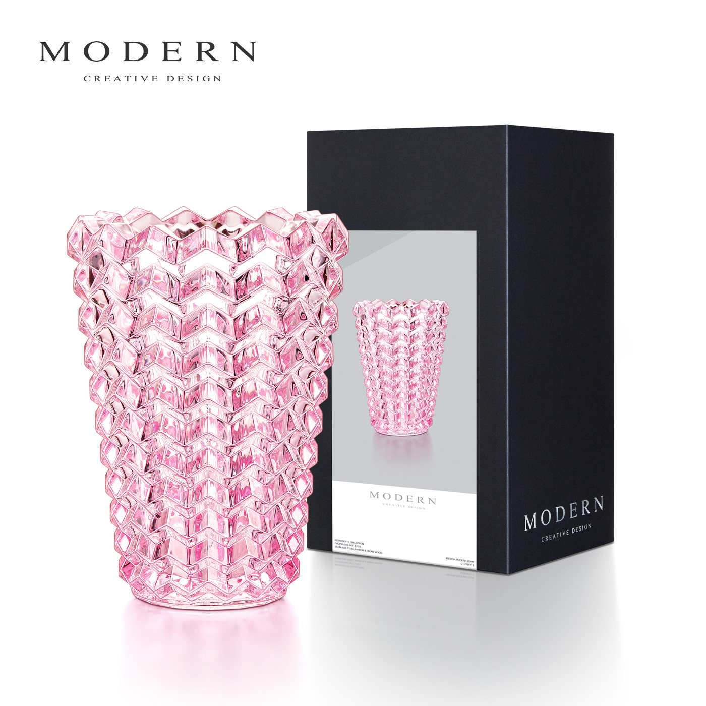 摩登MODERN新品样板房软装饰花壶瓶摆件插花花器北欧简约粉色水晶