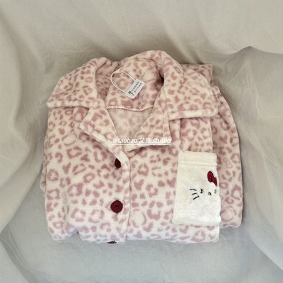 日系豹纹HelloKitty睡衣女冬季珊