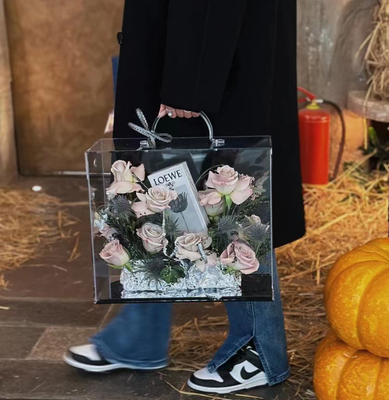 亚克力花盒情人节教师手提插花篮情侣节花蓝高透花艺资材花店包装
