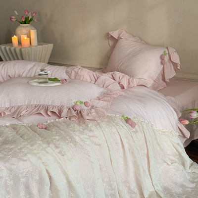 甜美少女心全棉双层皱皱纱套件